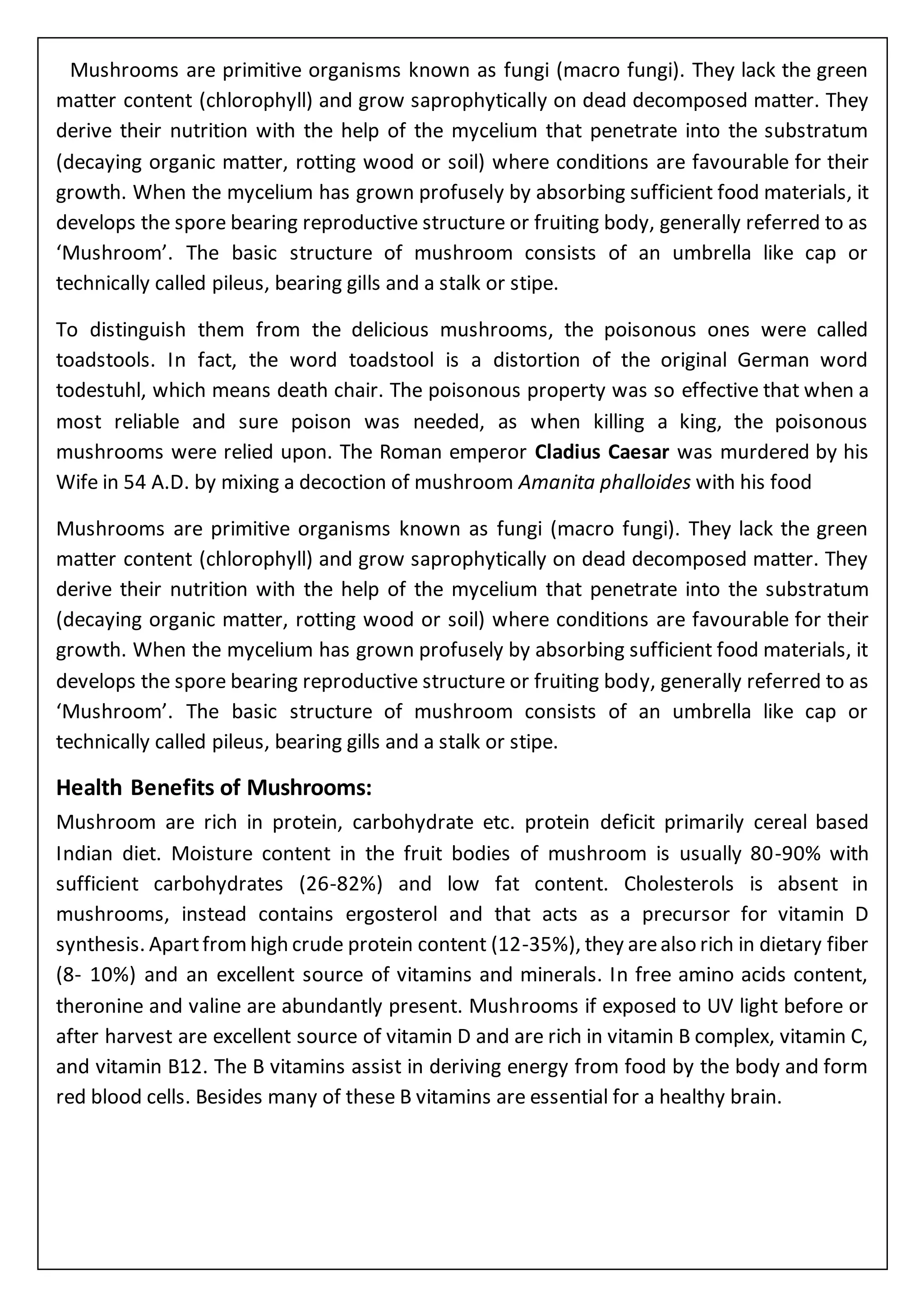 Assignment on mushroom | DOCX