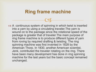 Assignment on parameter of different parts of ring frame machine of ...