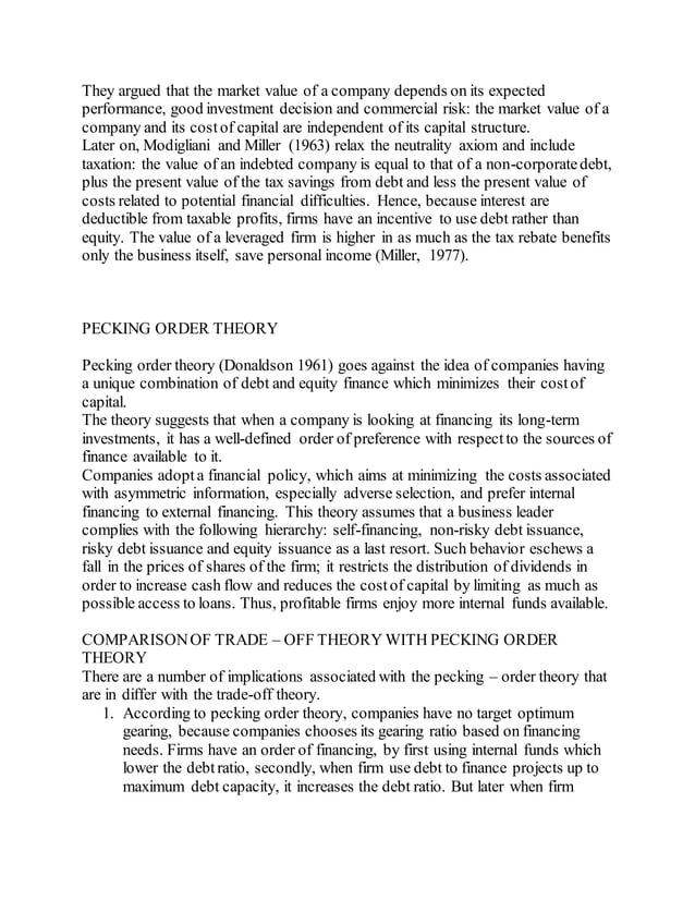 Assignment on pecking order theory | PDF