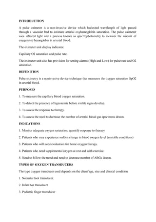 assignment on pulse oximetery.pdf child health nursing | PDF