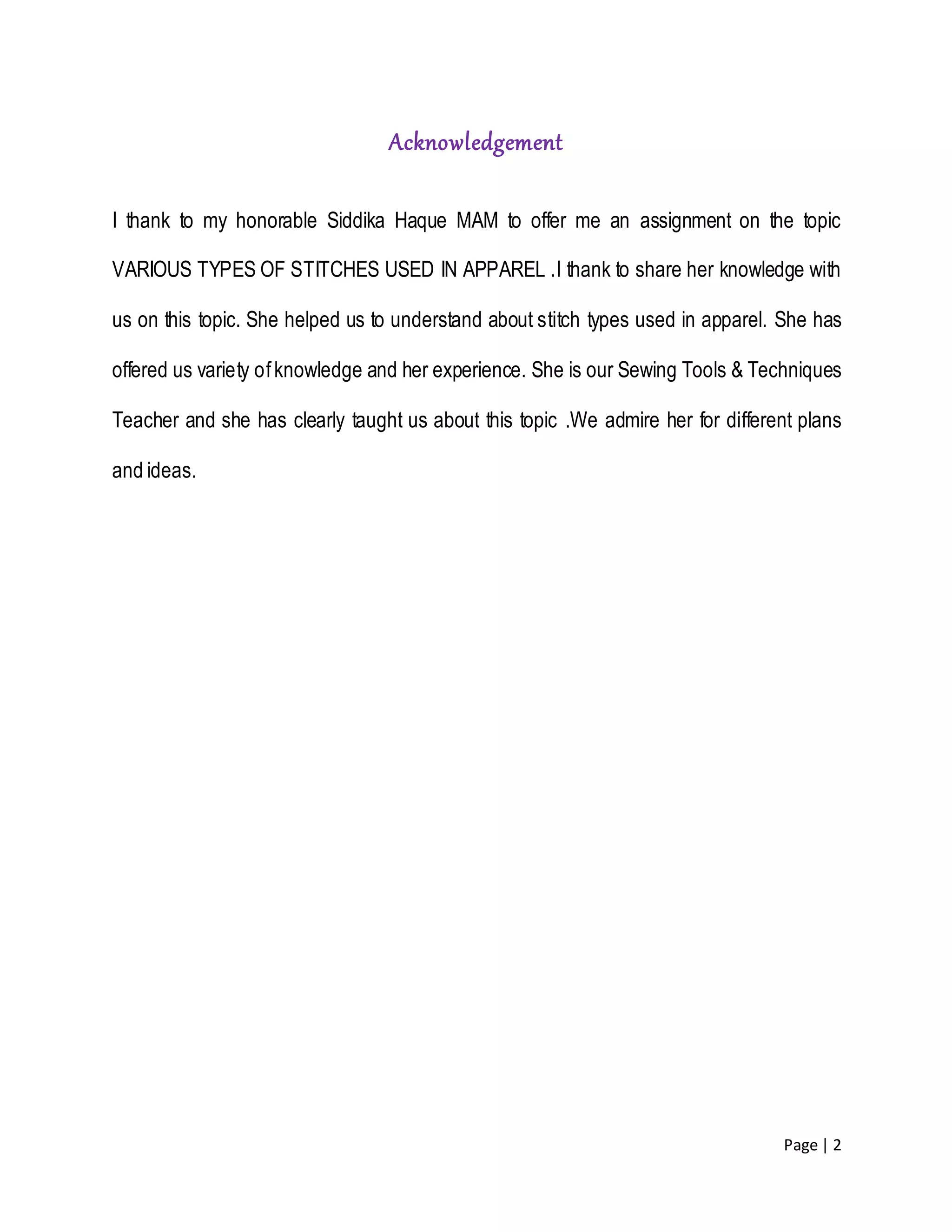 Assignment on Stitch | DOCX