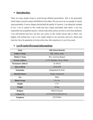 Assignment on self analysis | PDF
