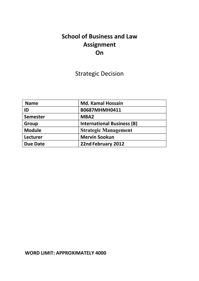 Assignment on Strategic Management | PDF | Business Administration ...