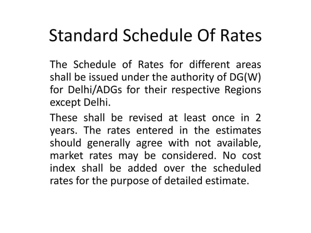 standard schedule of rates wb | PPT