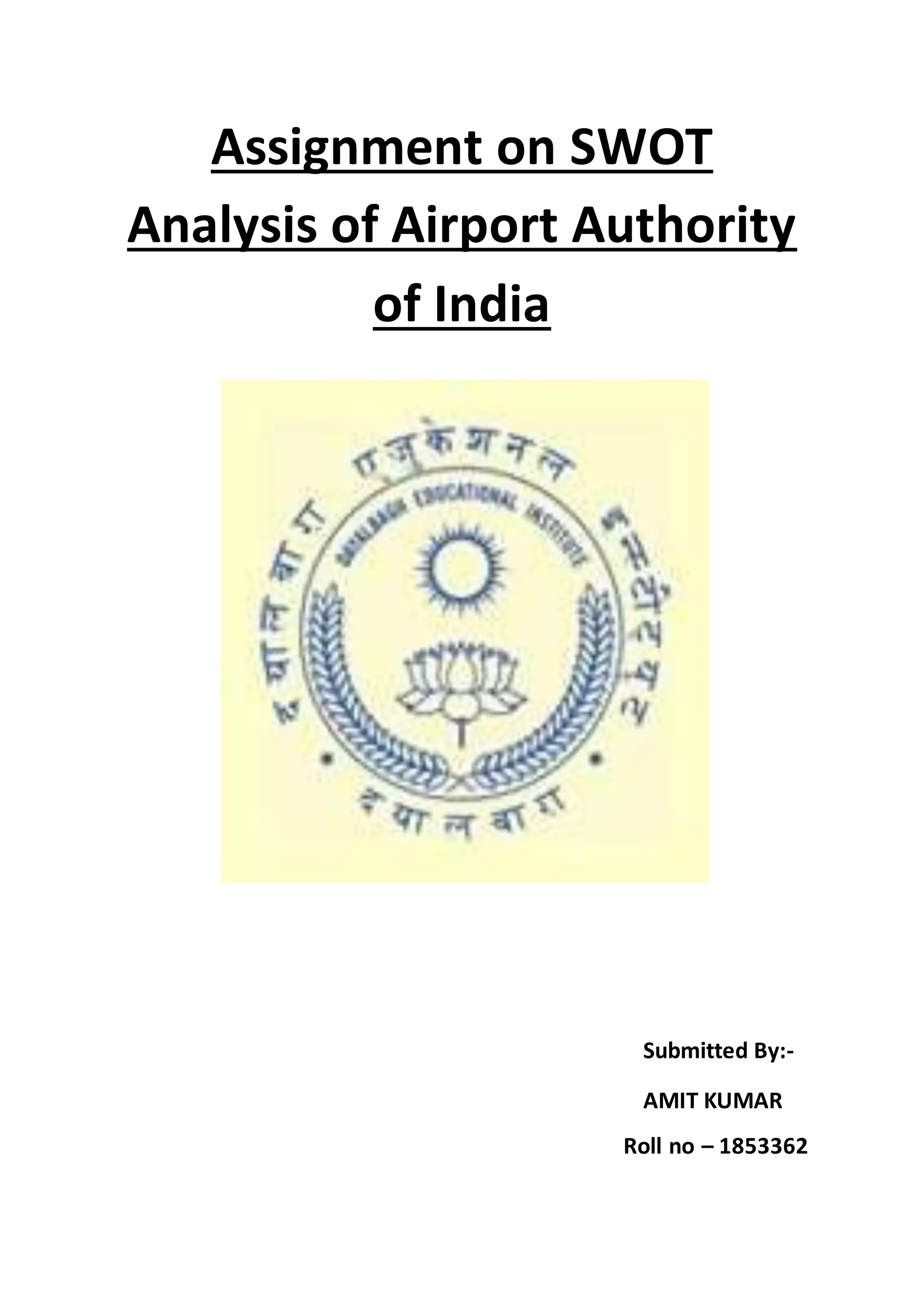 Assignment on swot analysis of airport authority of india | DOCX