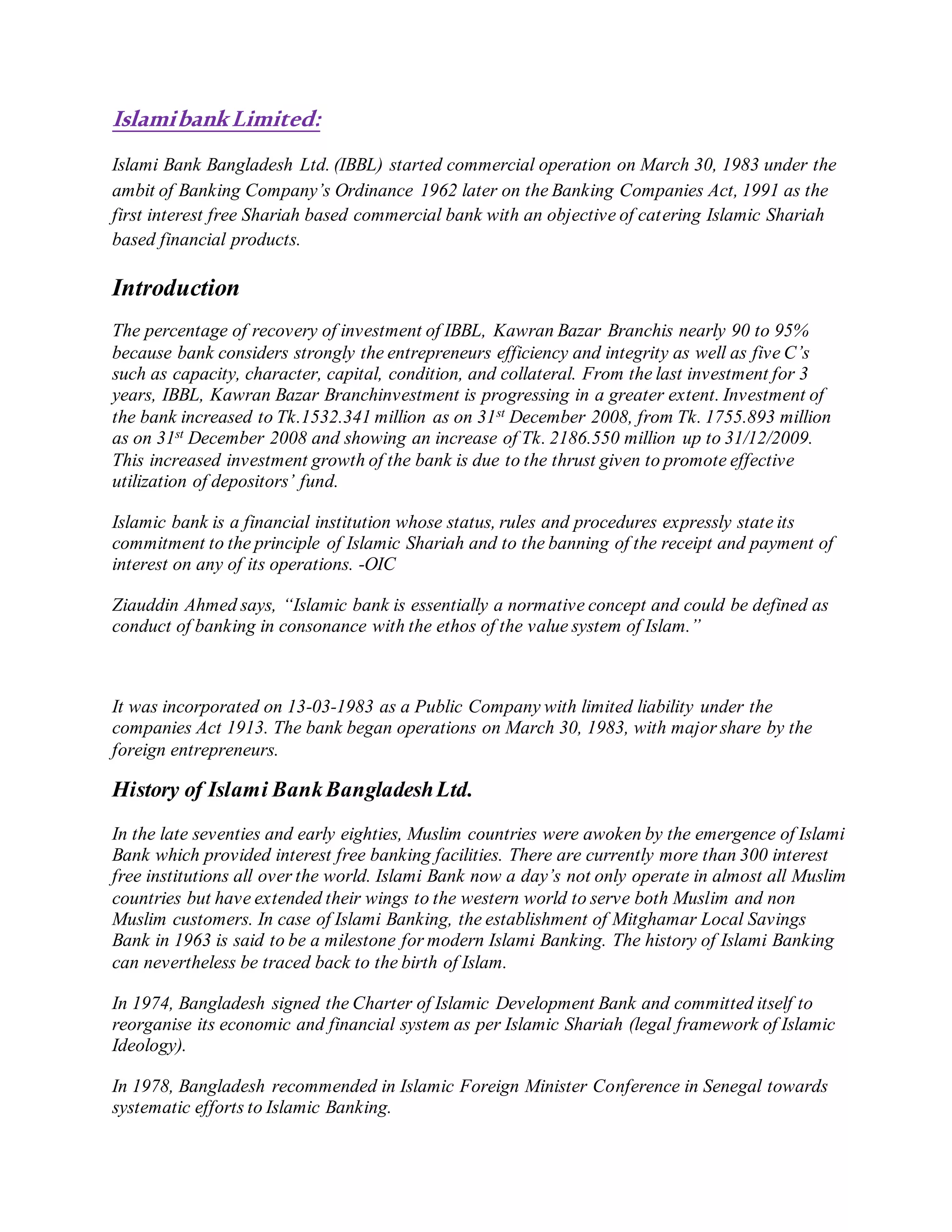 Assignment on SWOT analysis of islami bank bangladesh ltd. | DOCX