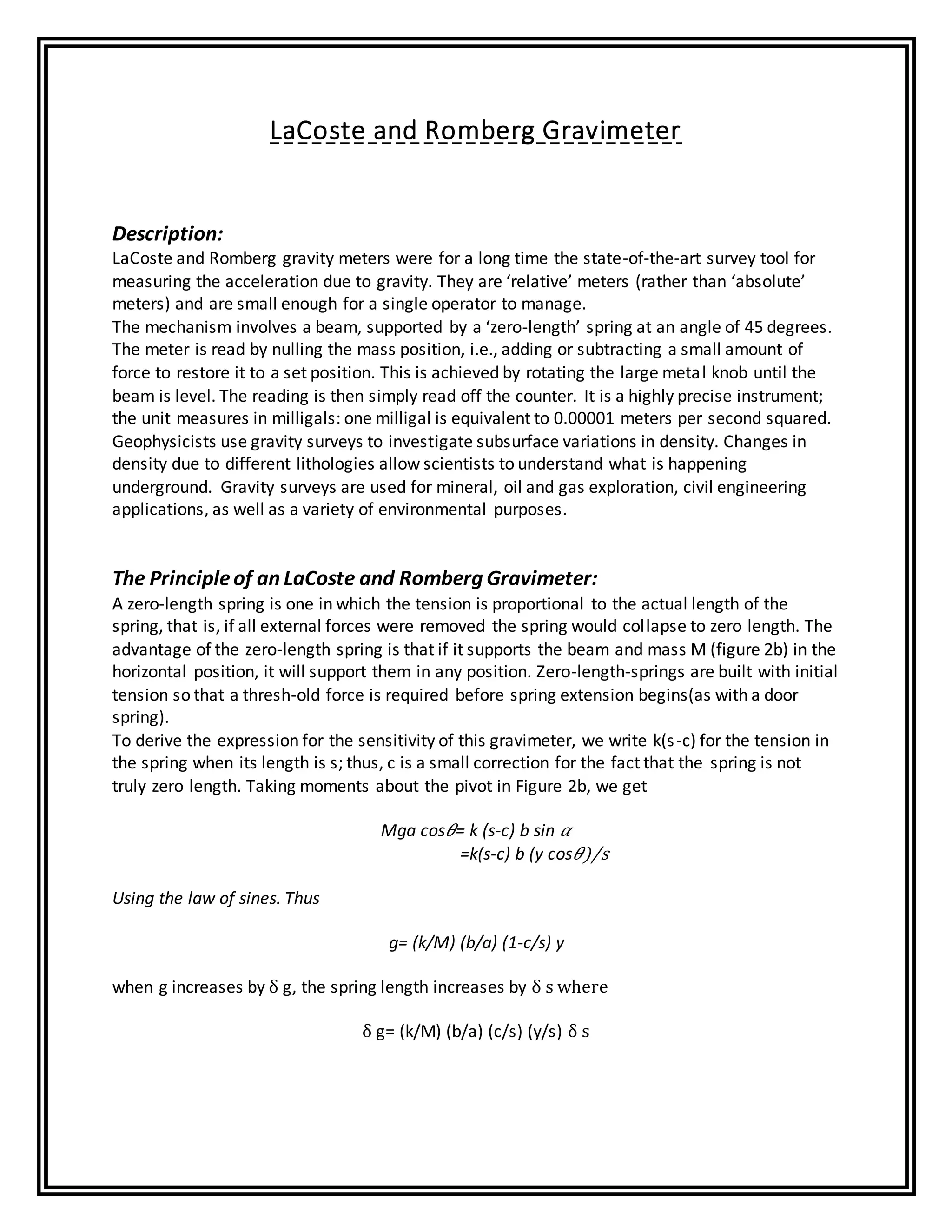 Unstable/Astatic Gravimeters and Marine Gravity Survey | DOCX