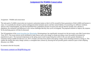 Assignment On Wildlife Conservation | PDF