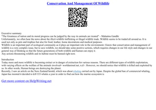 Assignment On Wildlife Conservation | PDF