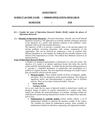 Assignment oprations research luv | DOC | Physics | Science