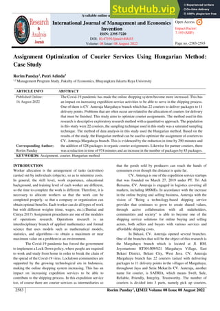 Assignment Optimization Of Courier Services Using Hungarian Method Case Study | PDF