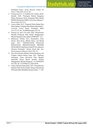 Assignment Optimization Of Courier Services Using Hungarian Method Case ...