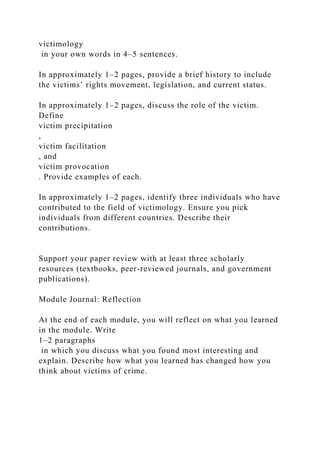 Assignment Overview of VictimologySimply put, victimology.docx | Crime ...