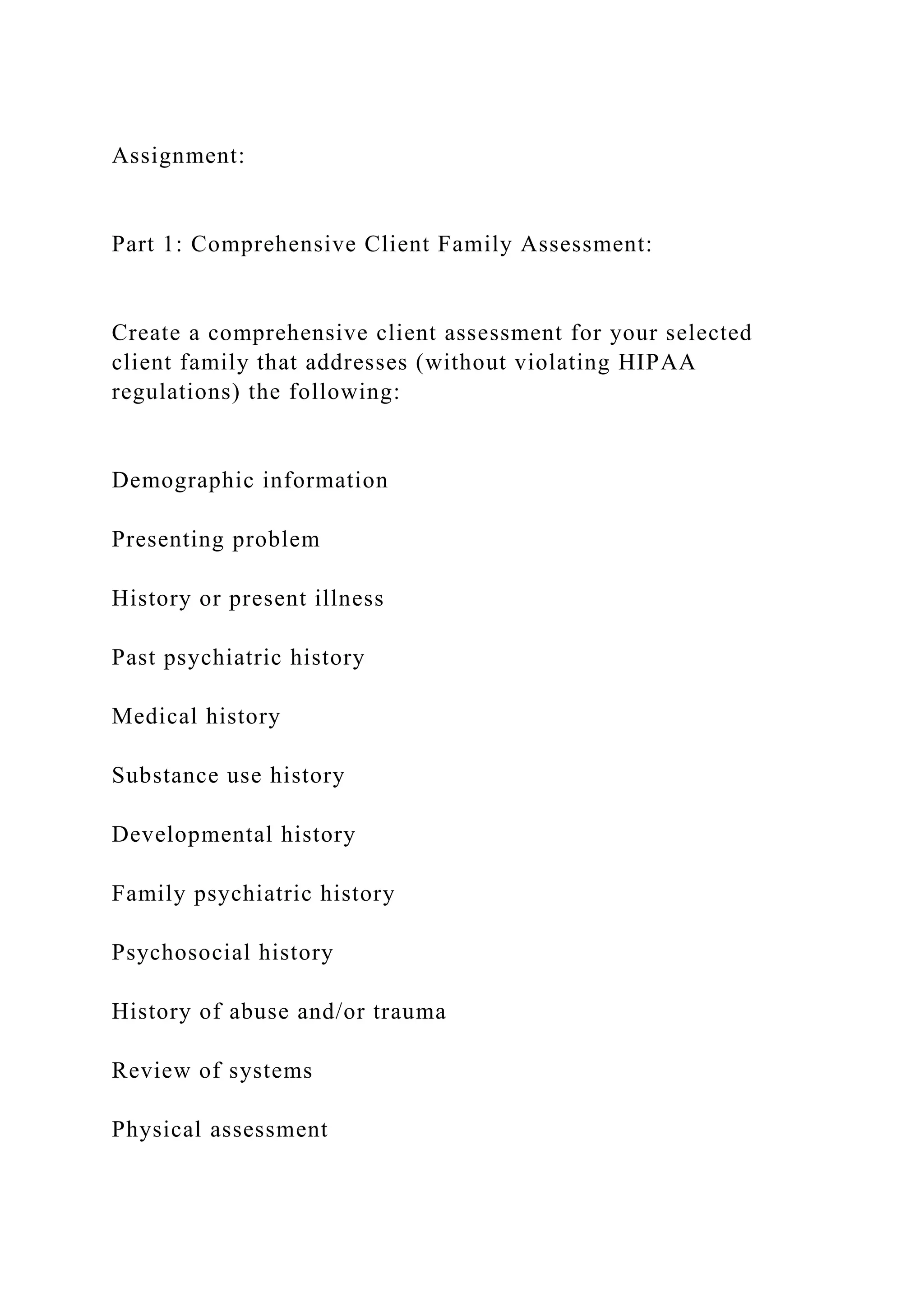 AssignmentPart 1 Comprehensive Client Family Assessment.docx