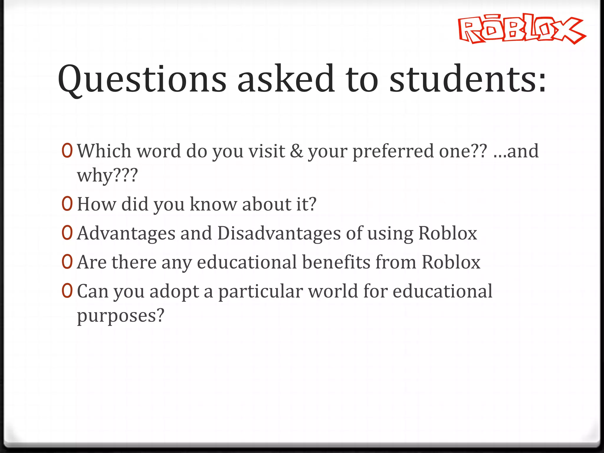 Assignment part 1 roblox | PPTX