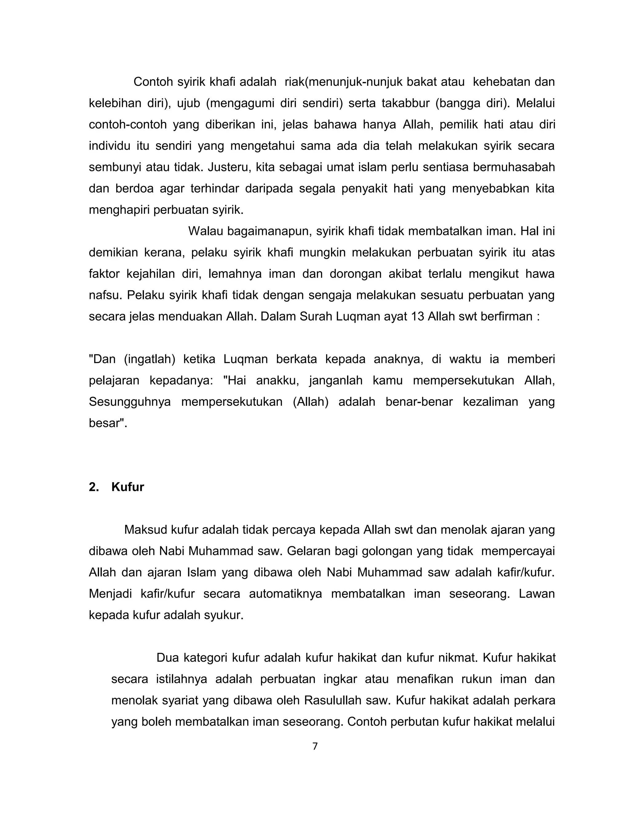 perkara membatalkan iman dan cara mengatasinya | DOC