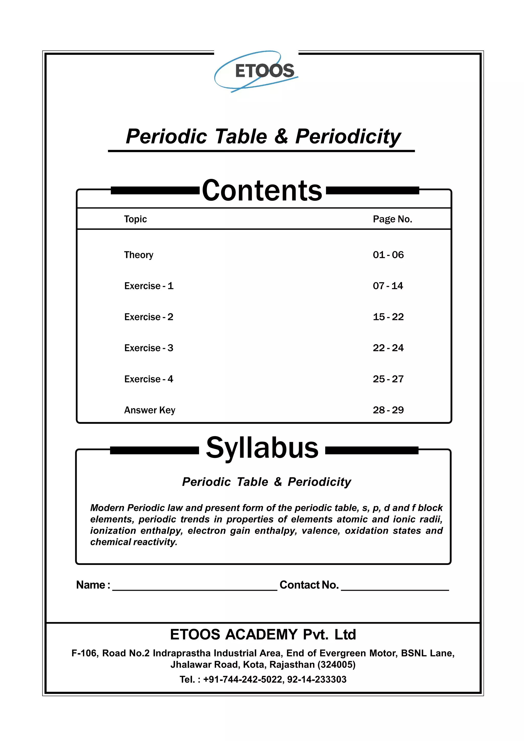 Assignment periodic table_jh_sir-3575 | PDF | Chemistry | Science