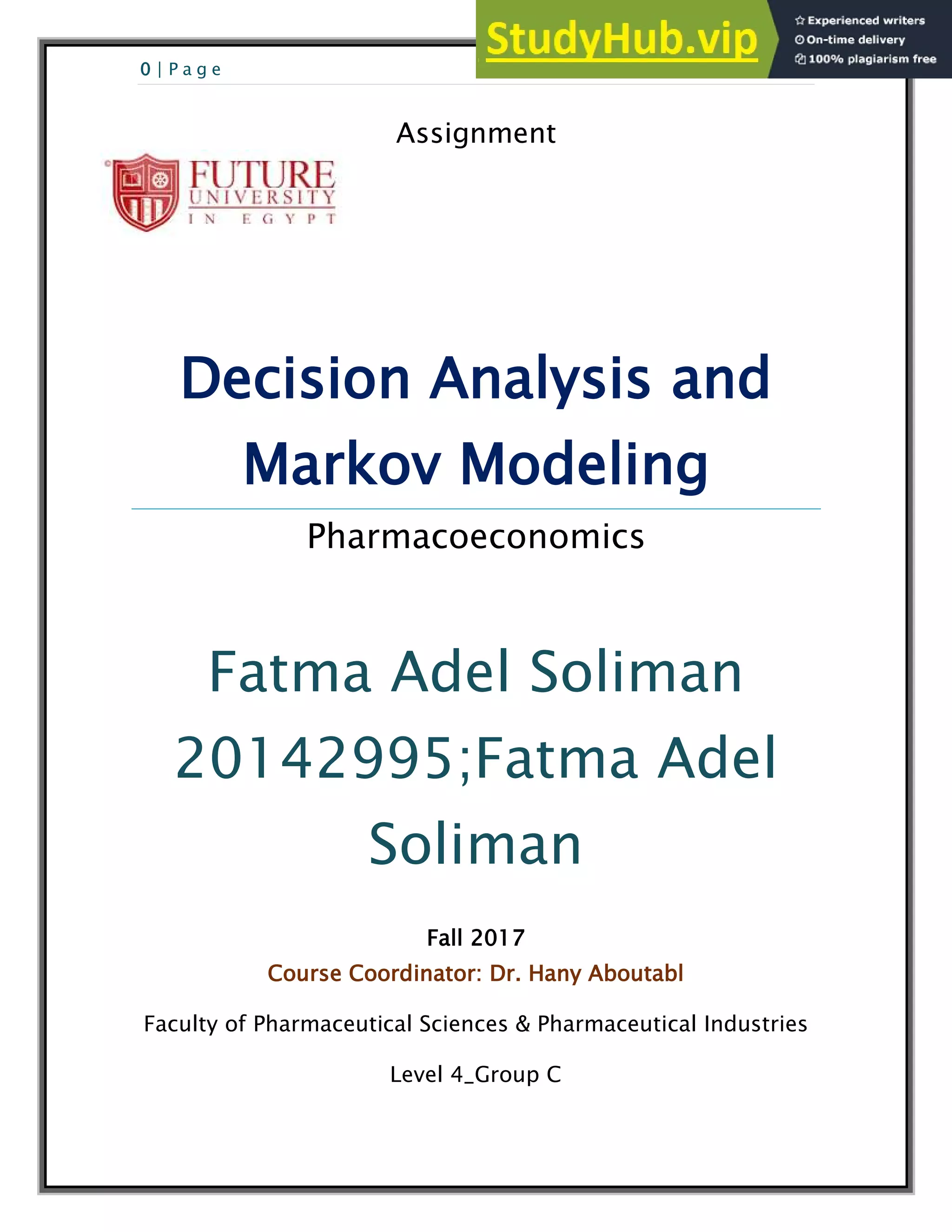 Assignment Pharmacoeconomics Fatma Adel Soliman | PDF | Medical Health