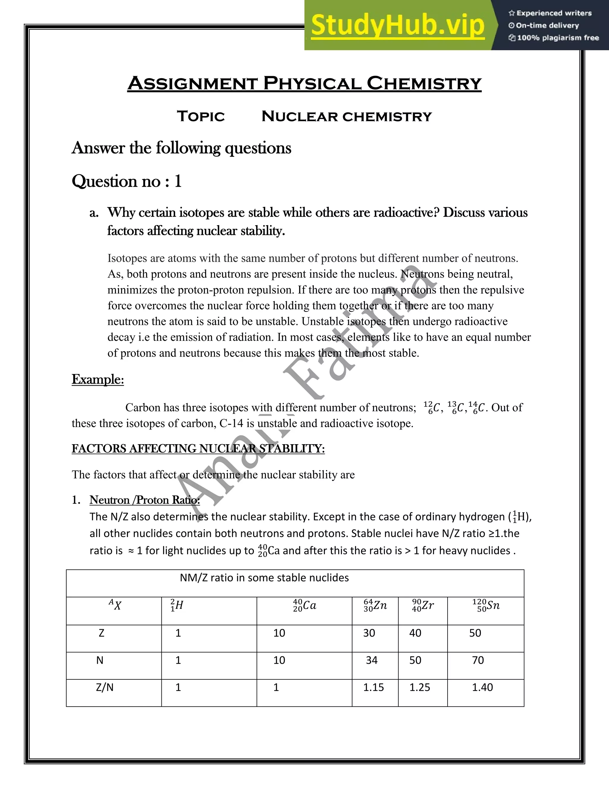 Assignment Physical Chemistry By Anam Fatima | PDF