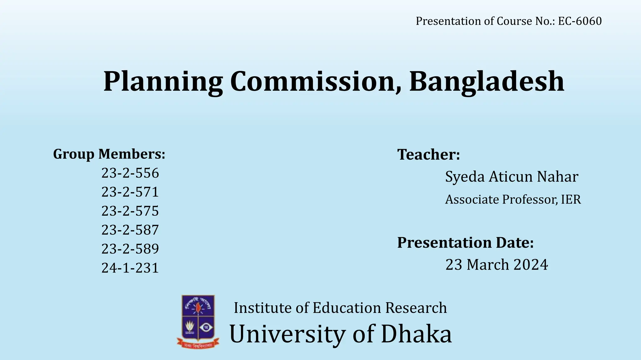 Assignment on Bangladesh Planning Commission | PPT