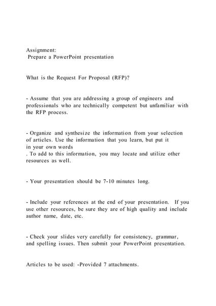 Assignment Prepare a PowerPoint presentation What is th | PDF