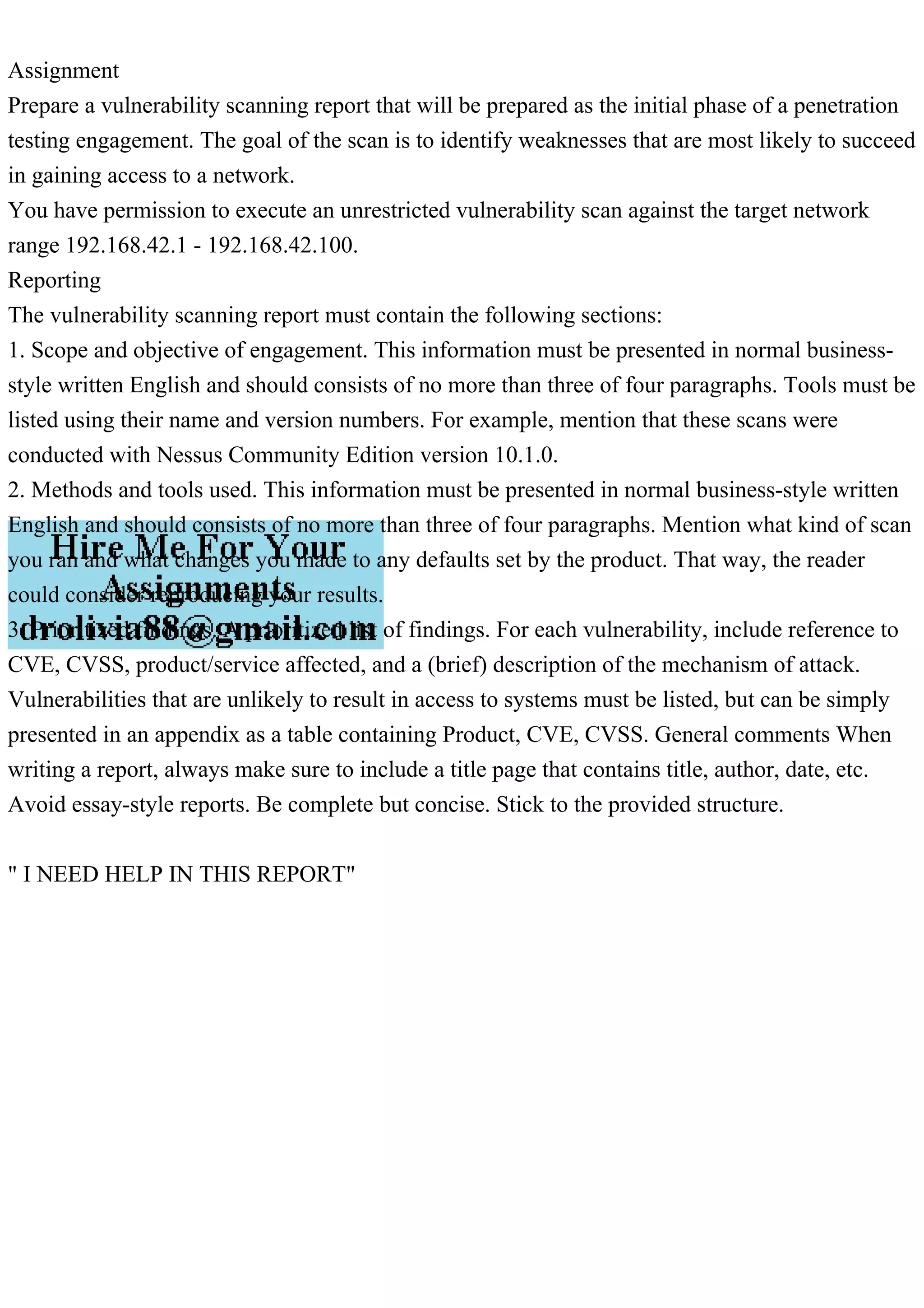 AssignmentPrepare a vulnerability scanning report that will be pre.pdf ...
