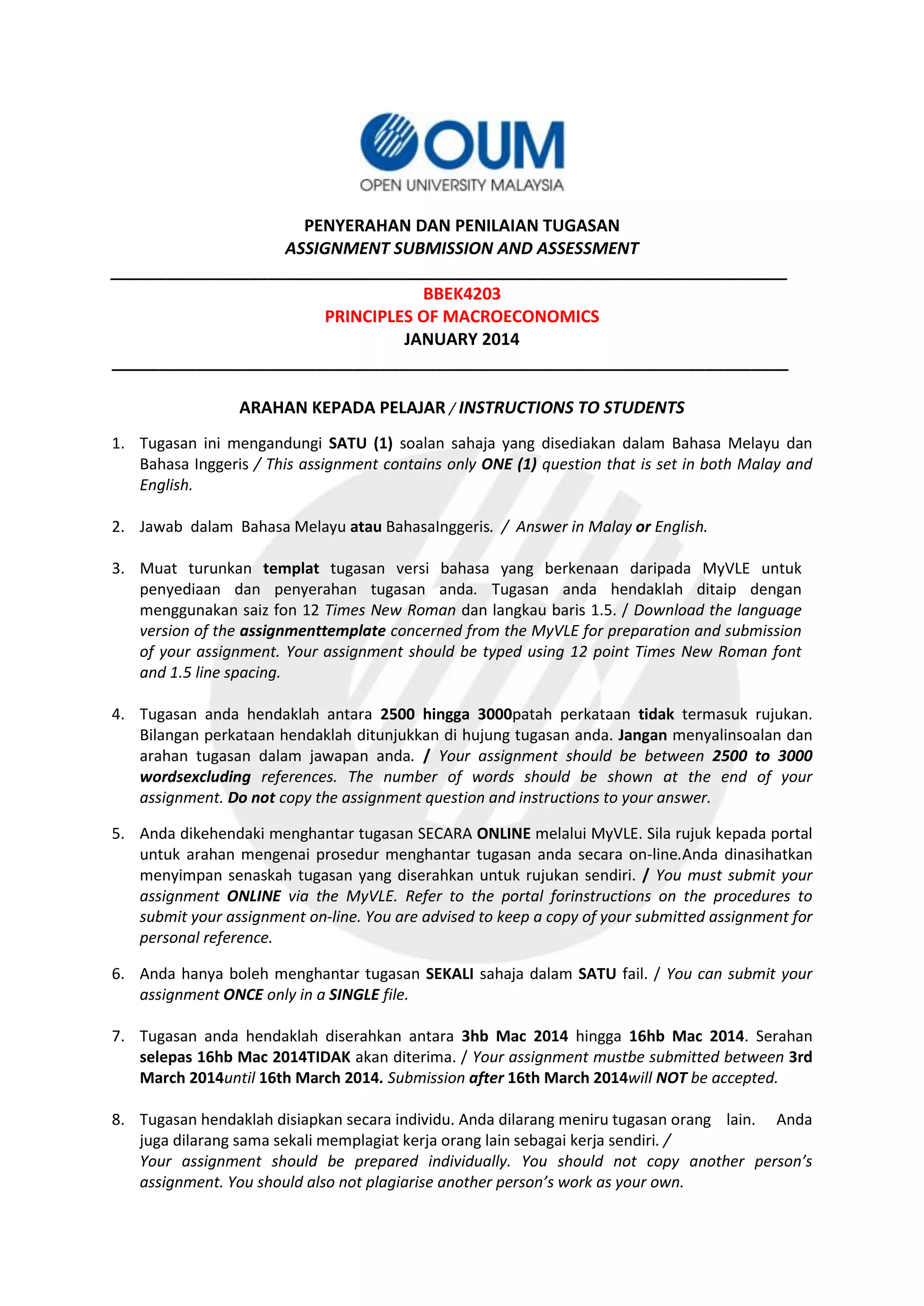 Assignment principles of macroeconomics (bbek4203) 2 | DOCX