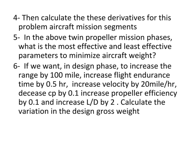 Aircraft Design, Weight Estimation Assignment | PPTX