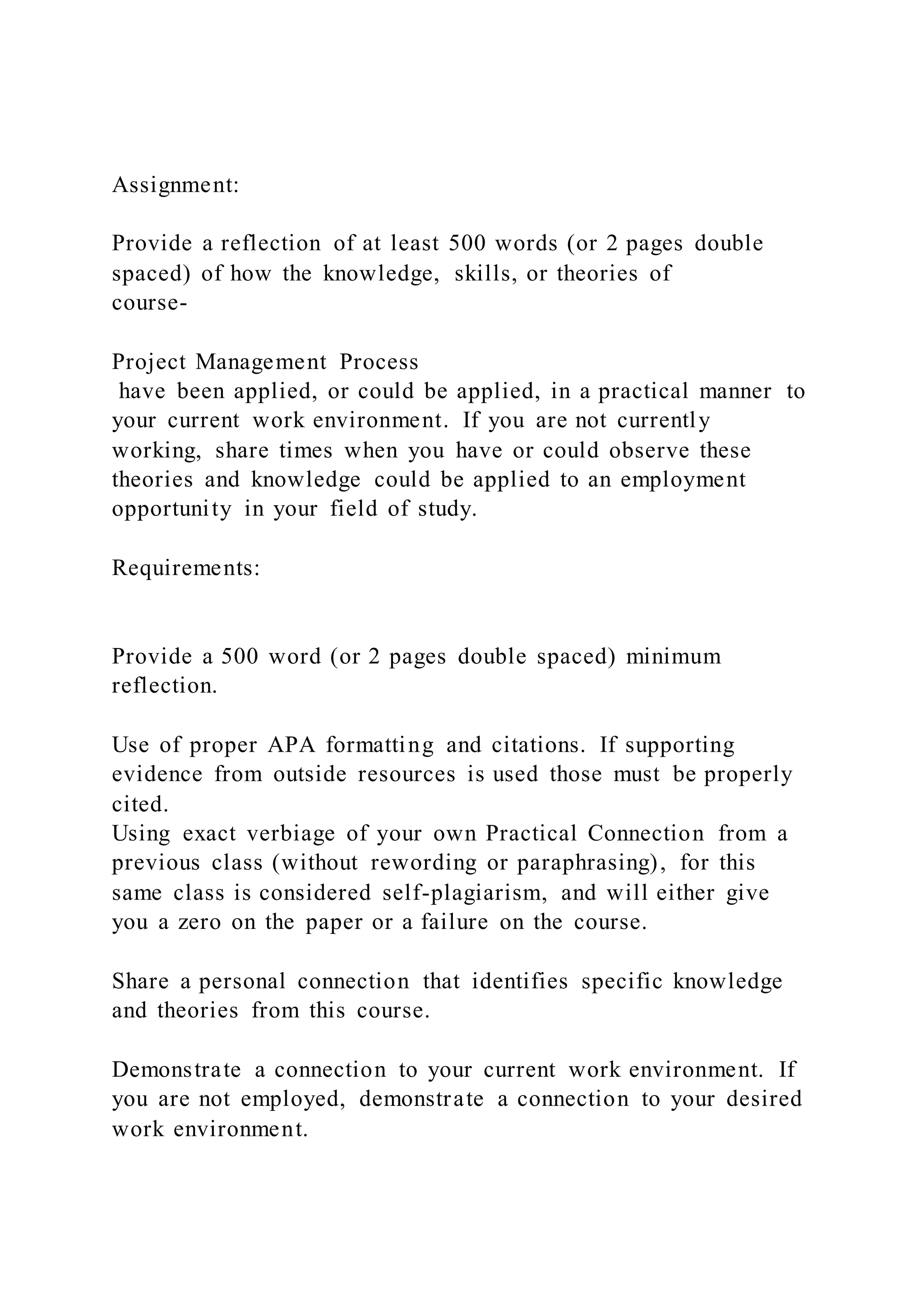 Assignment provide a reflection of at least 500 words (or 2 p | DOCX