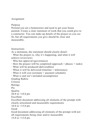 AssignmentPurposePretend you are a homeowner and need to get.docx