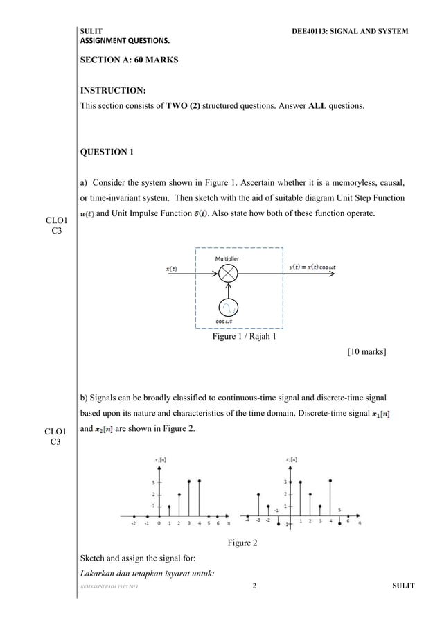 SULIT DEE40113: SIGNAL AND SYSTEM ASSIGNMENT QUESTIONS | PDF