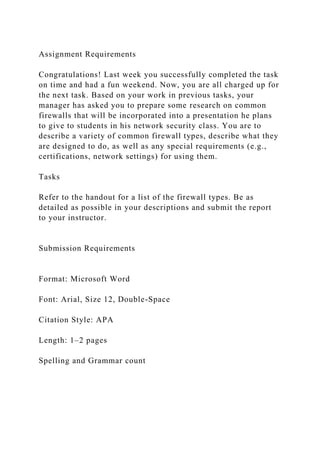 Assignment RequirementsCongratulations! Last week you successful | DOCX