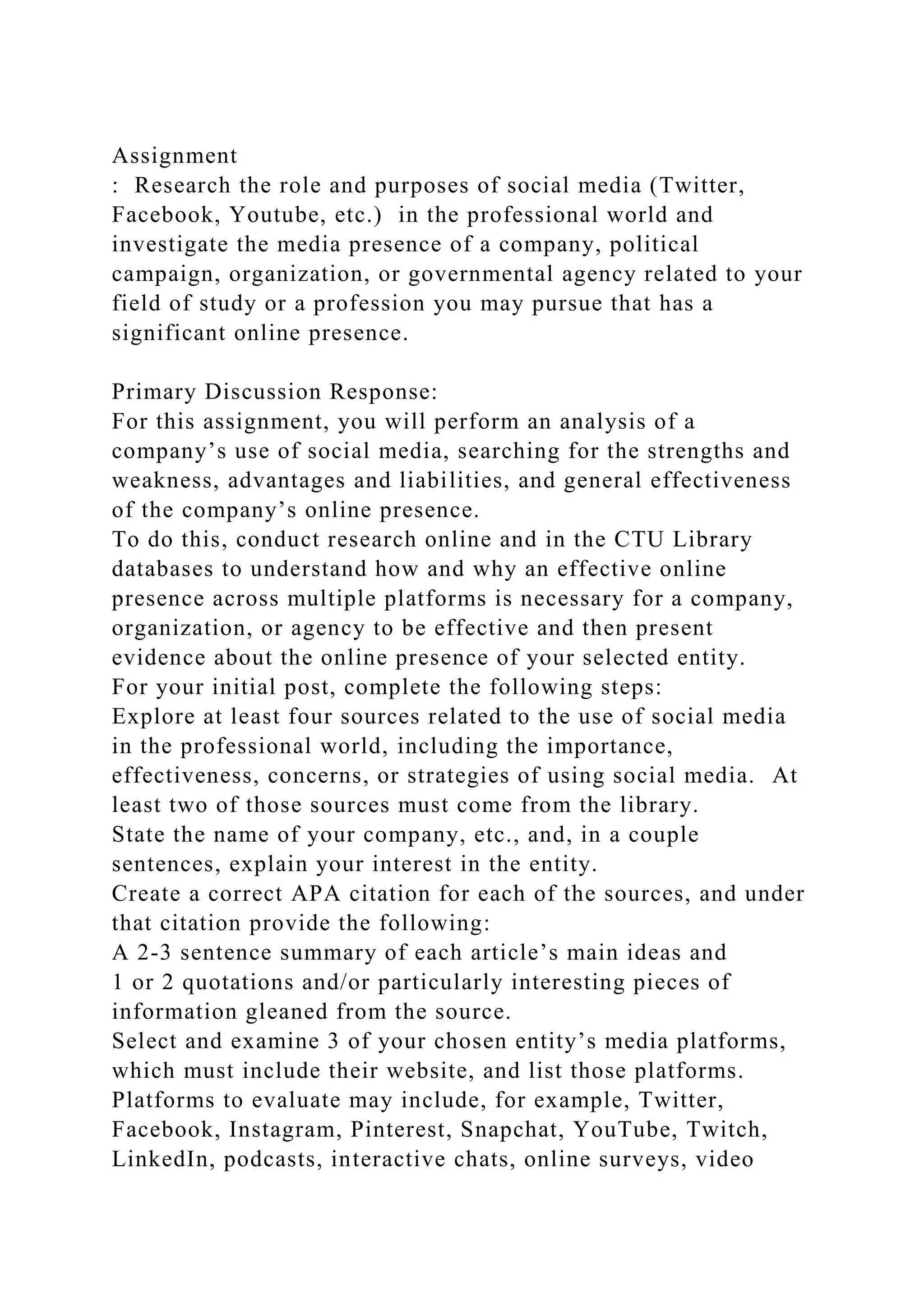 Assignment Research the role and purposes of social media (Twitt.docx