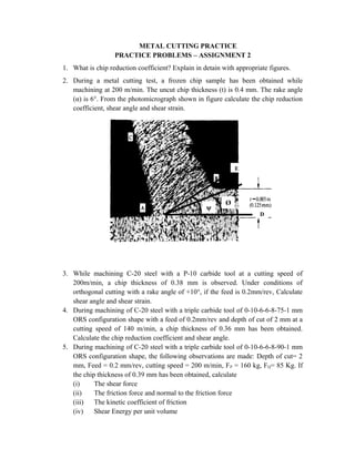 Assignments metal cutting - 1 | DOC