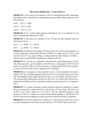 Assignments metal cutting - 1 | DOC