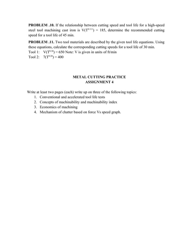 Assignments metal cutting - 1 | DOC