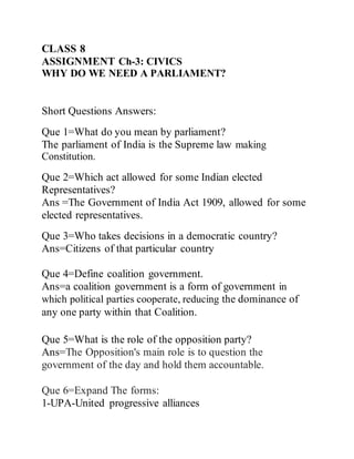 Class 8 chapter 3 Why do we need a parliament? Civics SST Extra ...