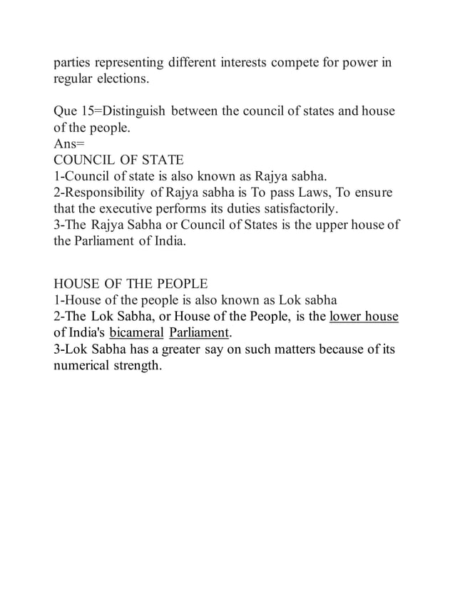 Class 8 chapter 3 Why do we need a parliament? Civics SST Extra questions with answers | DOCX