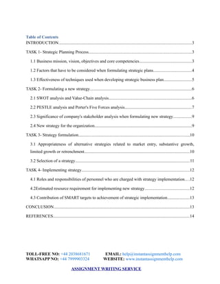Assignment Sample: Business Strategy of an Organization | PDF