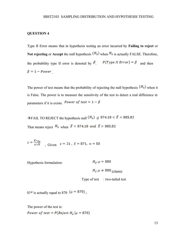 SAMPLING DISTRIBUTION AND HYPOTHESIS TESTING (SBST2103) | PDF | Free ...