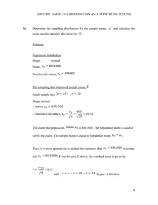 SAMPLING DISTRIBUTION AND HYPOTHESIS TESTING (SBST2103) | PDF