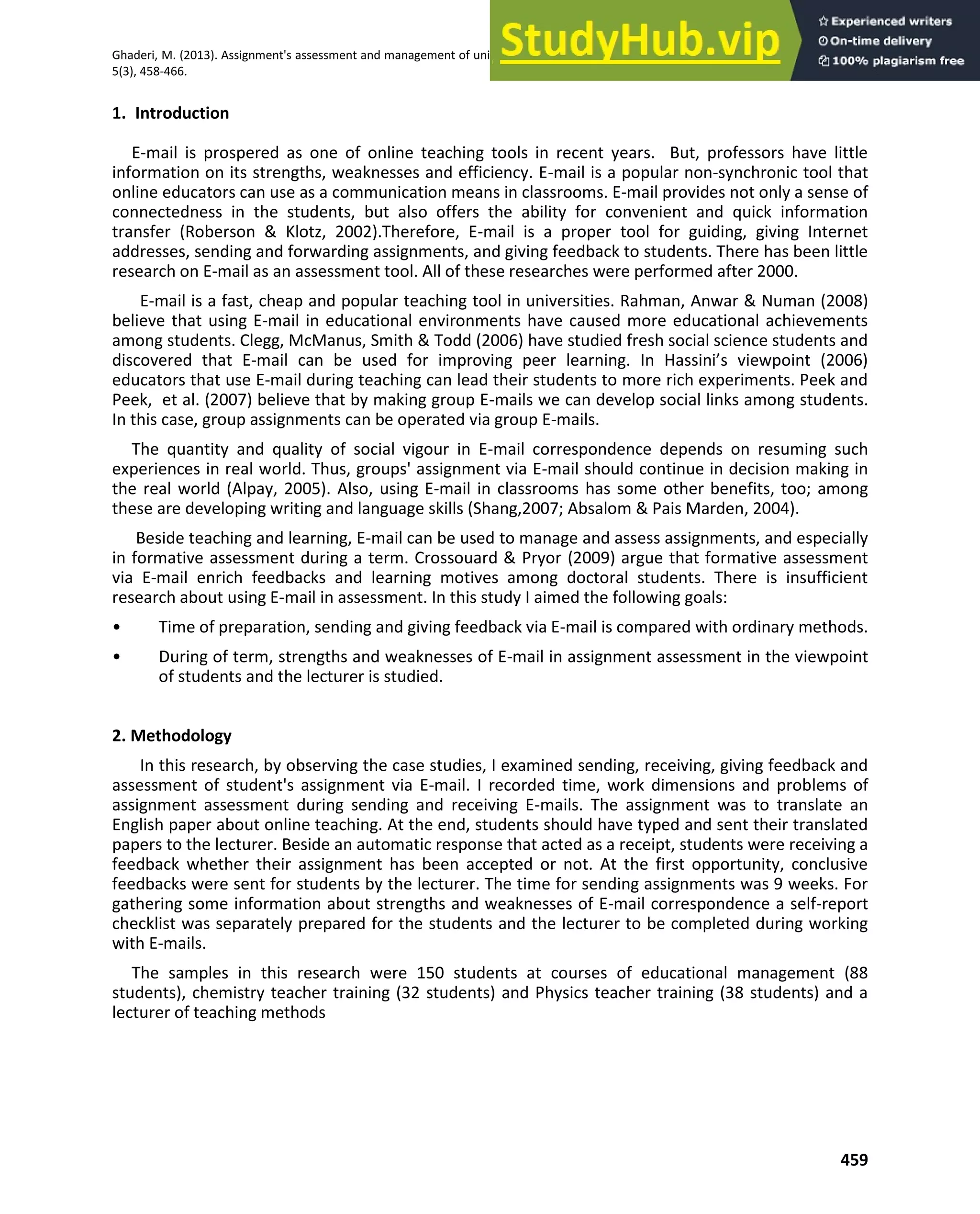 Assignment S Assessment And Management Of University Students Via E-Mail | PDF