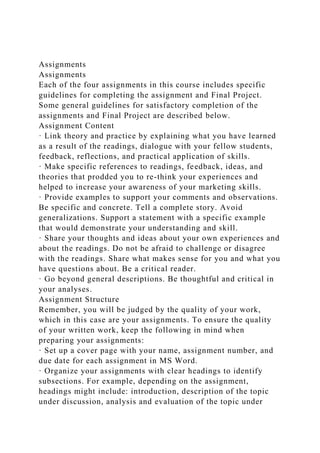 AssignmentsAssignmentsEach of the four assignments in this cou.docx