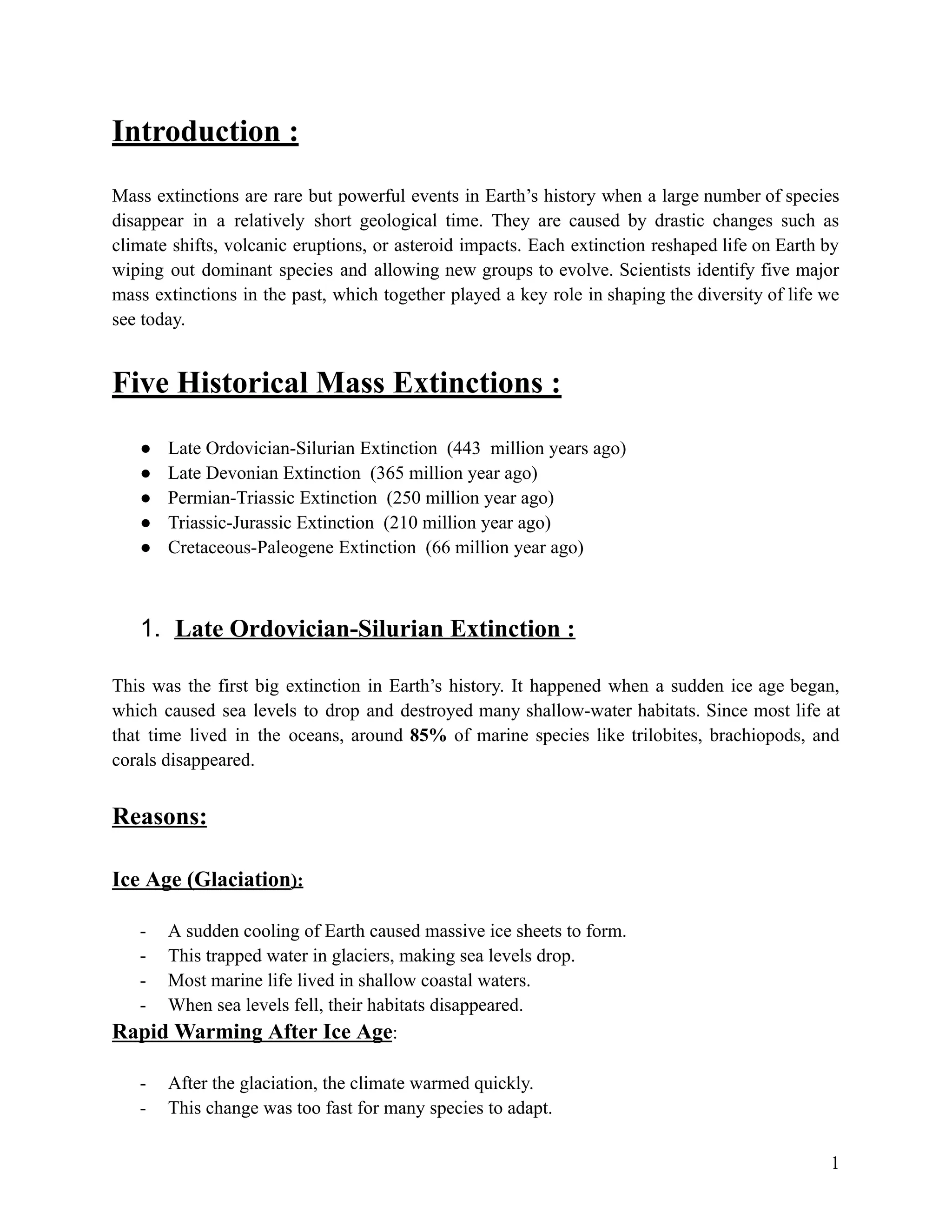 Extinct species in five historical mass extinctions | PDF