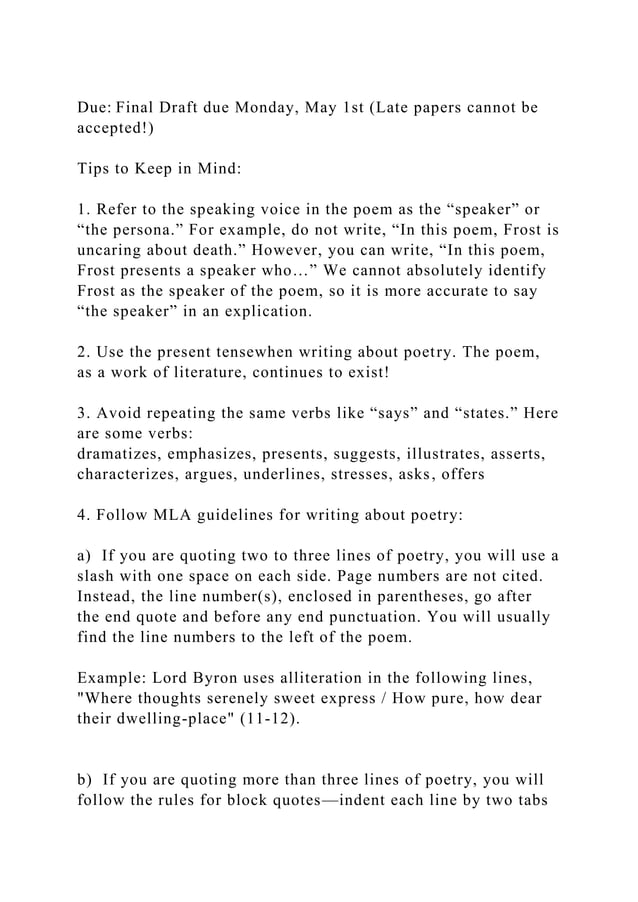 Assignment Sheet for English 1302 Poetry Explication Essay .docx