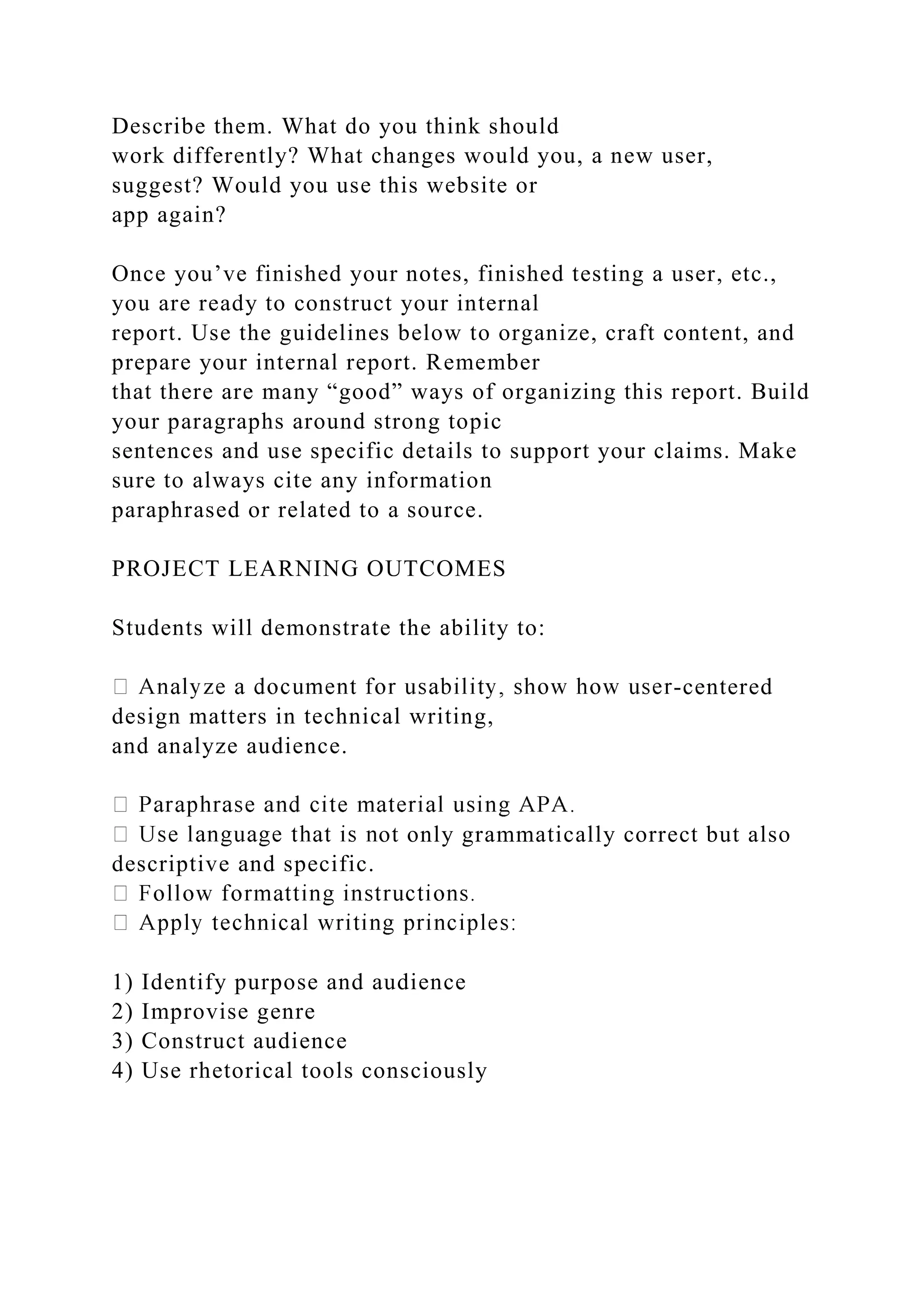 Assignment Sheet Project 1 Usability Projectdocx