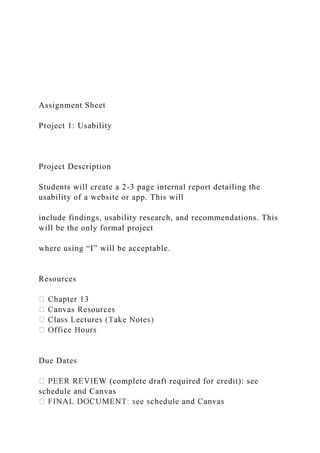 Assignment Sheet Project 1 Usability Project.docx