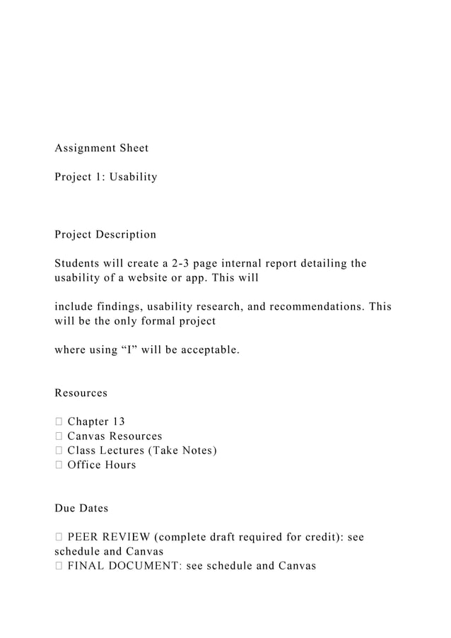 Assignment Sheet Project 1 Usability Projectdocx
