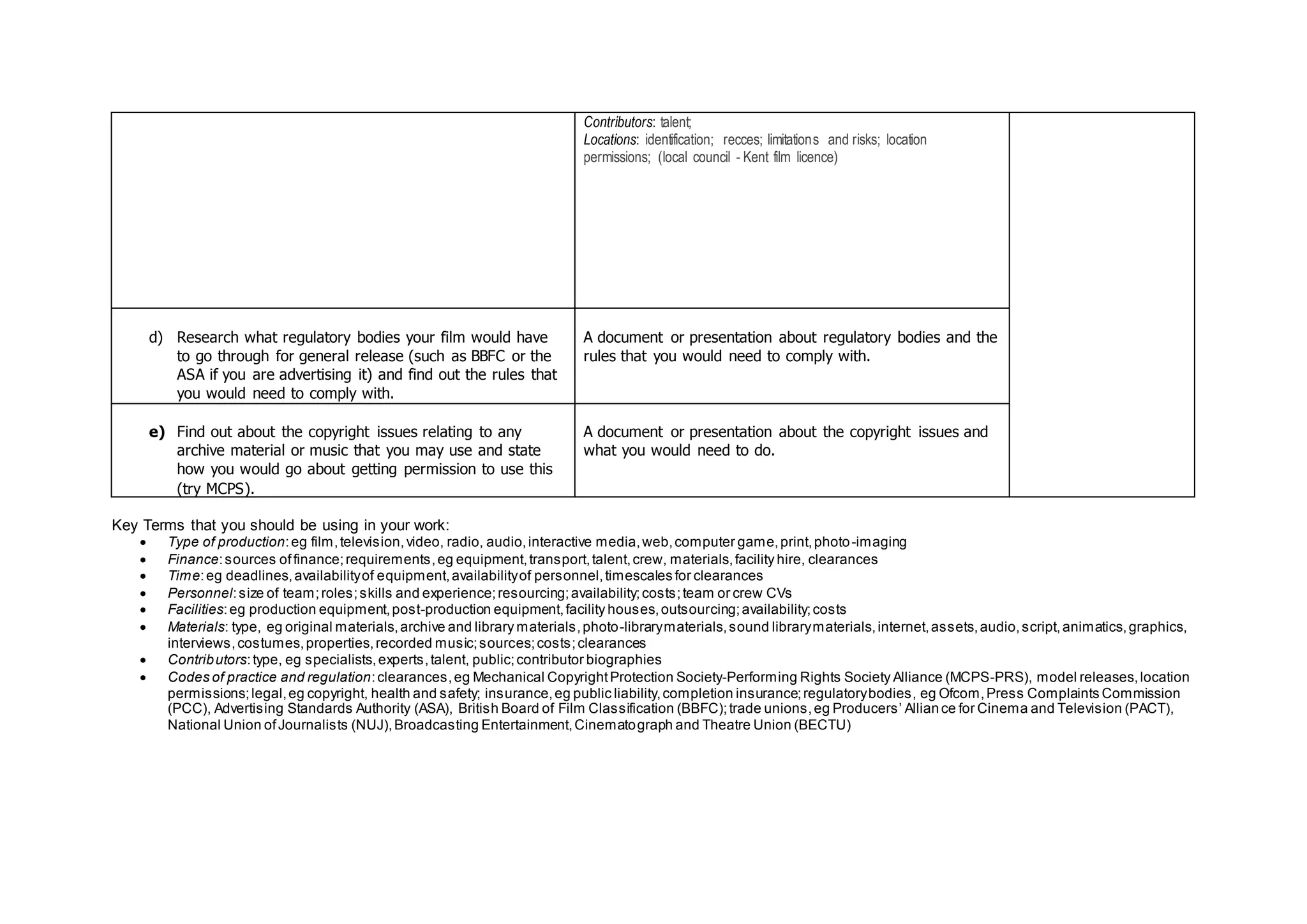 Assignment short film 1 minute proposal, report planning and shoot | DOCX
