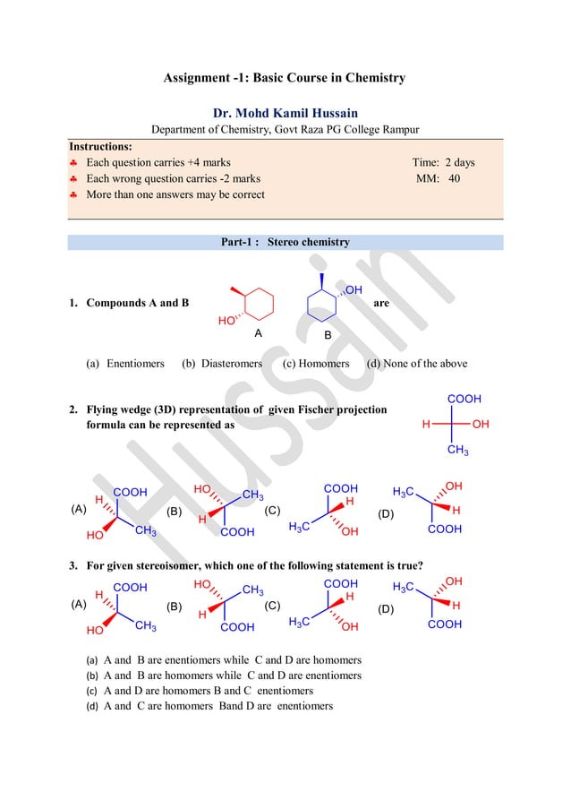 Assignment-1: stereo chemistry | PDF